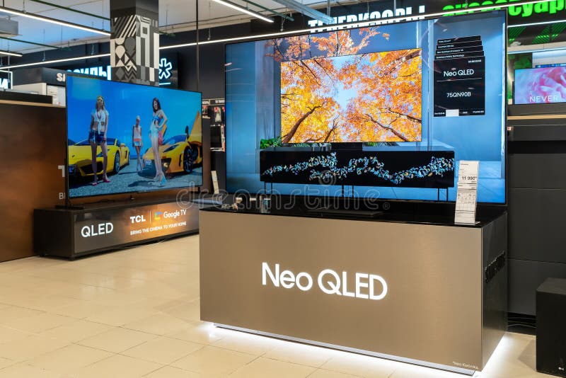 Showcase with TVs in an Electronics Store. Minsk, Belarus - January 6 ...
