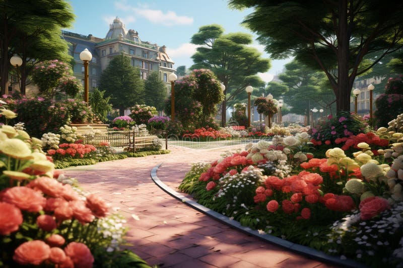 Showcase the Use of Flowers in Landscaping and Stock Illustration ...