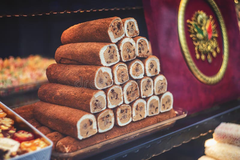 Showcase with Various Pieces of Turkish Delight Lokum Stock Image ...