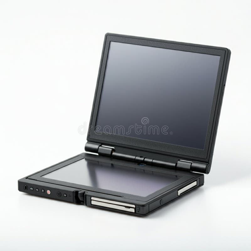 AIGenerated Angled View of Black Clamshell Device with Dual Display ...