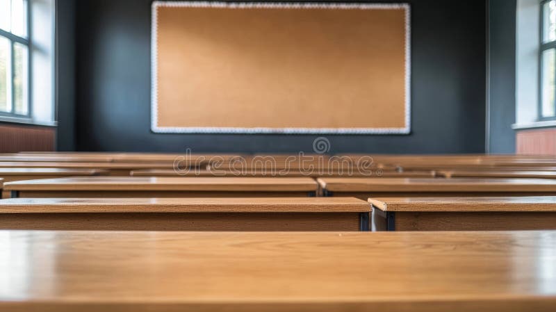 Empty Wooden Table Background in a Classroom Setting Versatile Space ...
