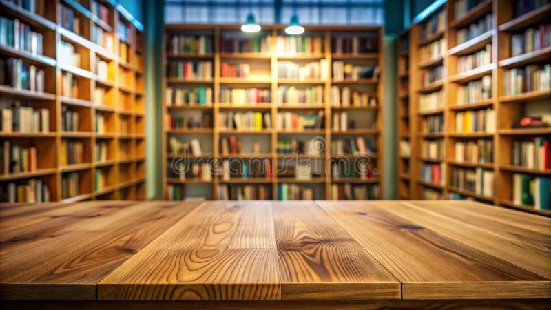 Modern Library Product Display Empty Wooden Table Mockup for Ecommerce ...