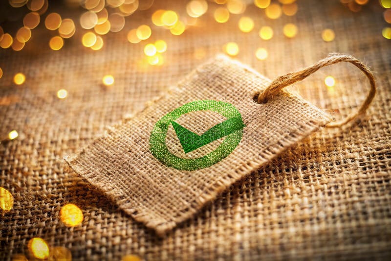 Rustic Burlap Tag with Green Checkmark a Perfect Branding Element for ...