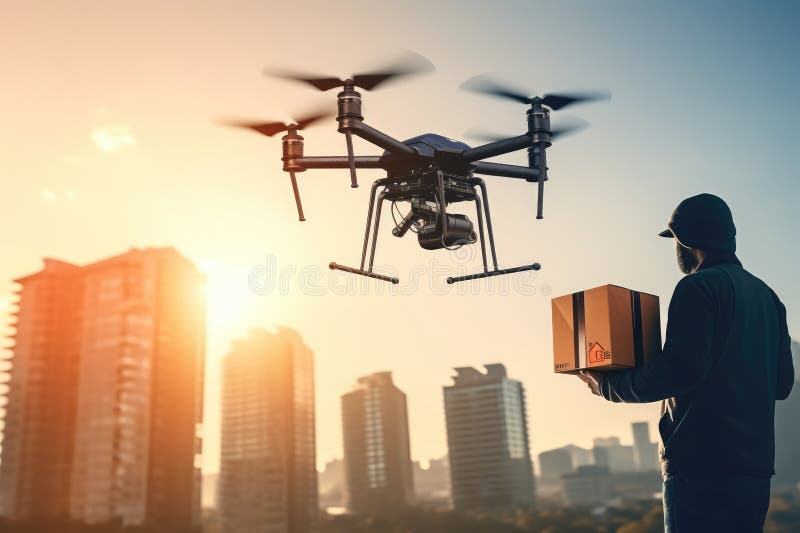 Atmospheric Process of Unmanned Drone Delivery. Generative AI Stock ...