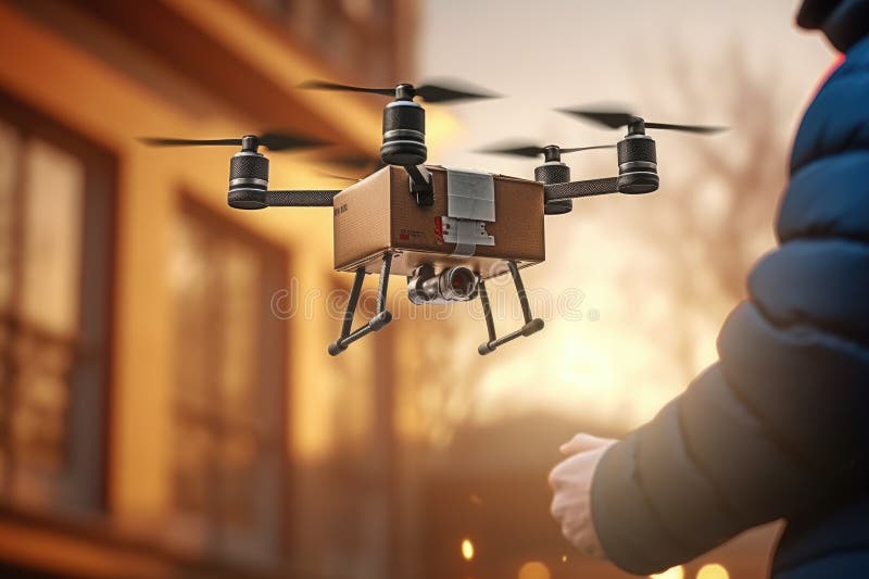Atmospheric Process of Unmanned Drone Delivery. Generative AI Stock ...