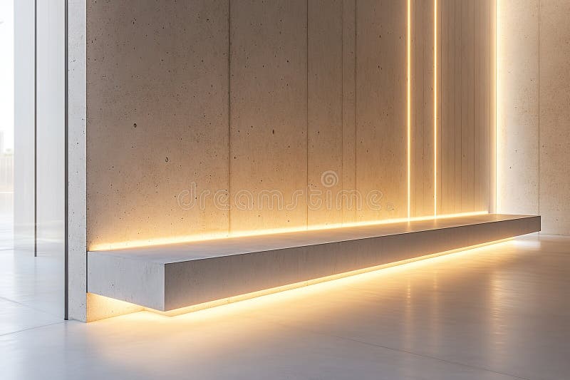 Minimalist Concrete Platform with Linear Lighting in Spacious, Bright ...