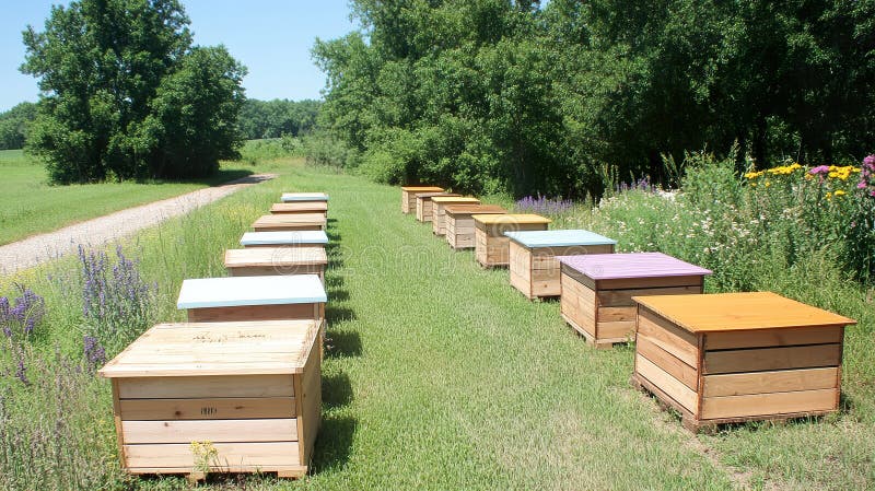Showcasing Beehive Types and Designs in an Outdoor Setting Stock Photo ...