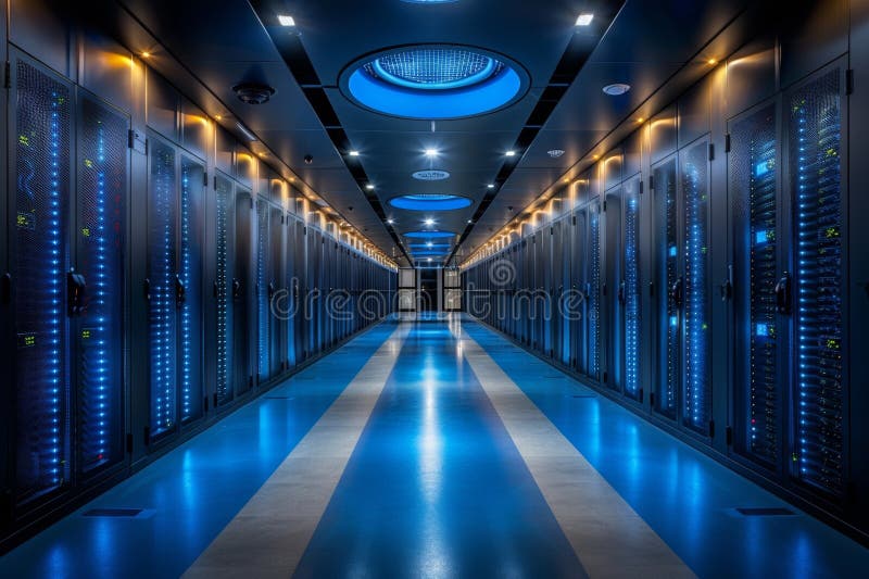 Showcasing a Data Center Aisle with Server Cabinets, Blinking Leds, and ...