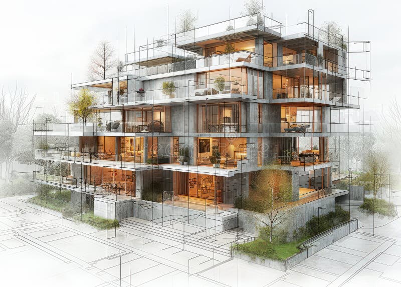 Comprehensive Architectural Blueprint and 3D Model of a Modern Mixed ...