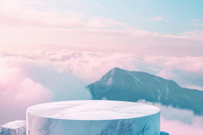 Showcasing Elegance, Display Marble Object with Mountain and Cloud ...