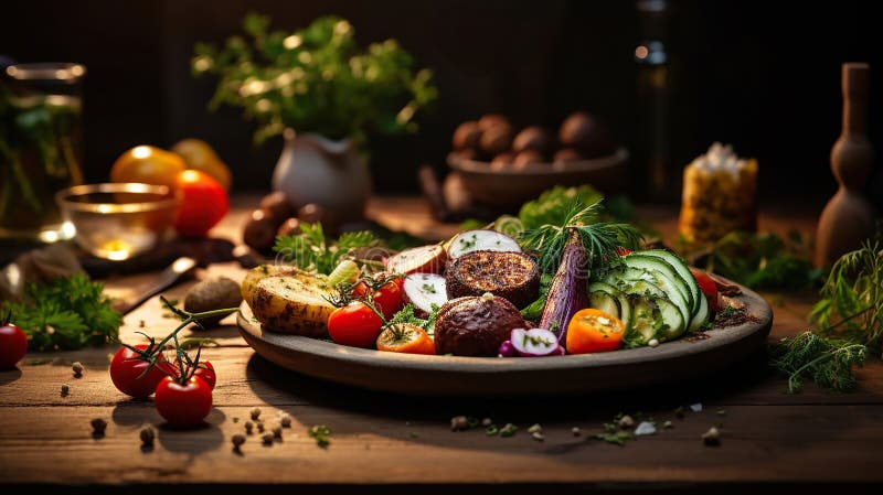 Showcasing Fresh Ingredients in Rustic Dishes. Generative Ai Stock ...