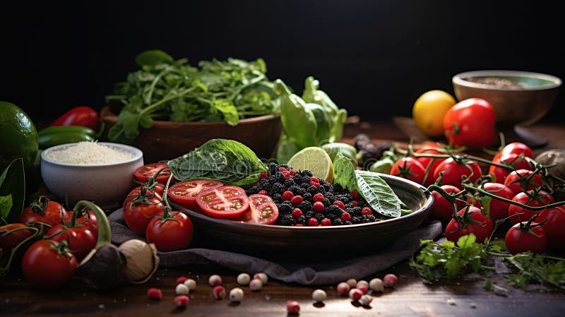 Showcasing Fresh Ingredients in Rustic Dishes. Generative Ai Stock ...