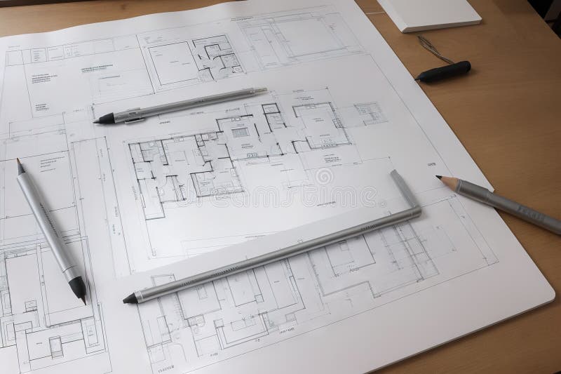 Computer Tablet Showing Kitchen Illustration Sitting on House Plans ...