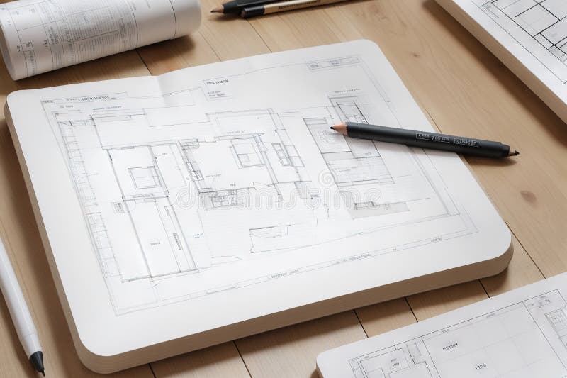 Computer Tablet Showing Kitchen Illustration Sitting on House Plans ...