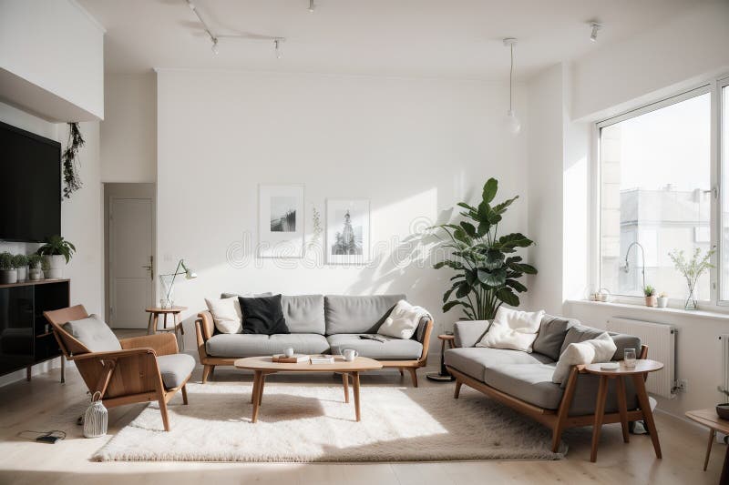Contemporary Clean Living Room Interior with Sofa, Table and Ceiling ...