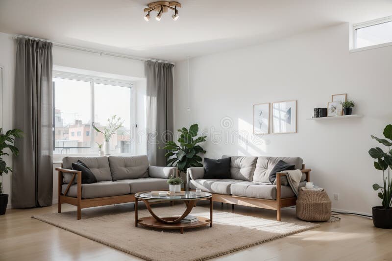 Contemporary Clean Living Room Interior with Sofa, Table and Ceiling ...