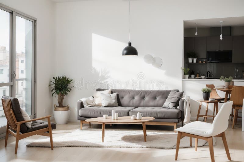 Contemporary Clean Living Room Interior with Sofa, Table and Ceiling ...