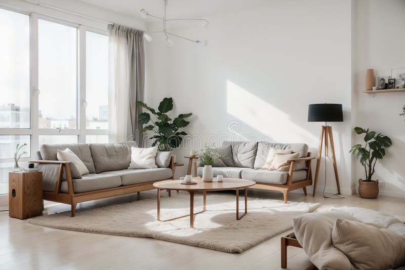 Contemporary Clean Living Room Interior with Sofa, Table and Ceiling ...