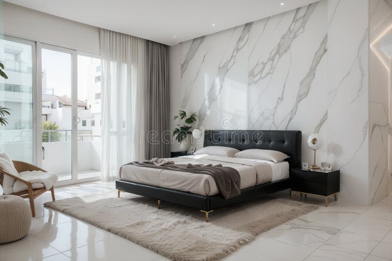 Ing of Modern Bedroom Interior Design Concept and Marble Wall Texture ...