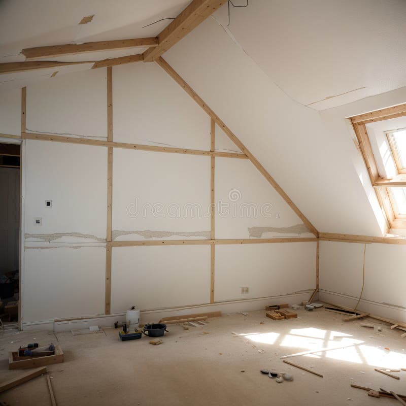 Spacious Empty Rooms in the Attic Floor after Filling Out the Work on ...
