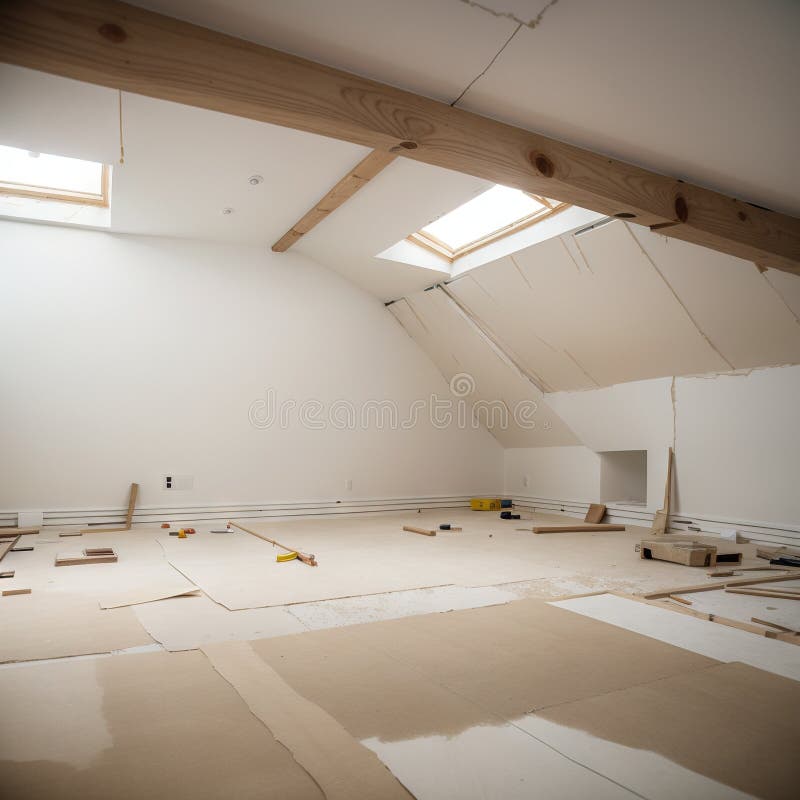 Spacious Empty Rooms in the Attic Floor after Filling Out the Work on ...