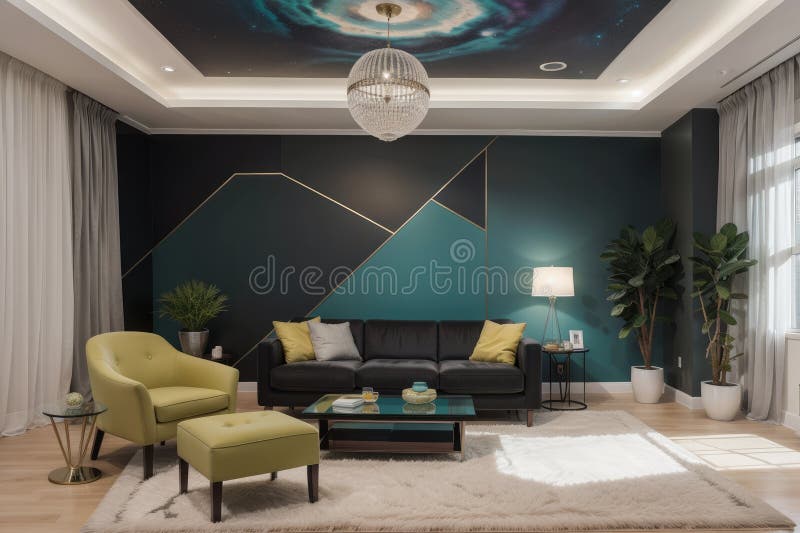 Showcasing Interior Design in Style Cosmic Comfort Stock Illustration ...