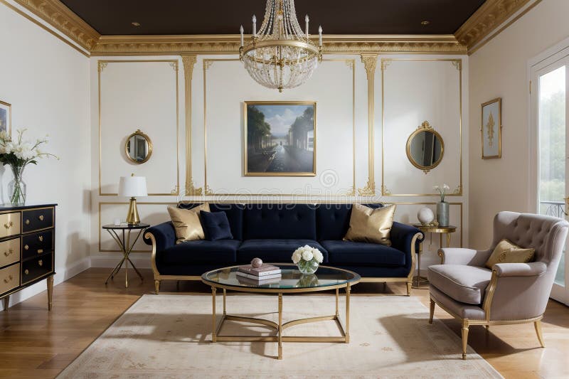 Showcasing Interior Design in Style Gilded Glory Stock Illustration - Illustration of eclectic ...