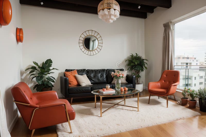 Showcasing Interior Design in Style Retro Revival Stock Illustration ...