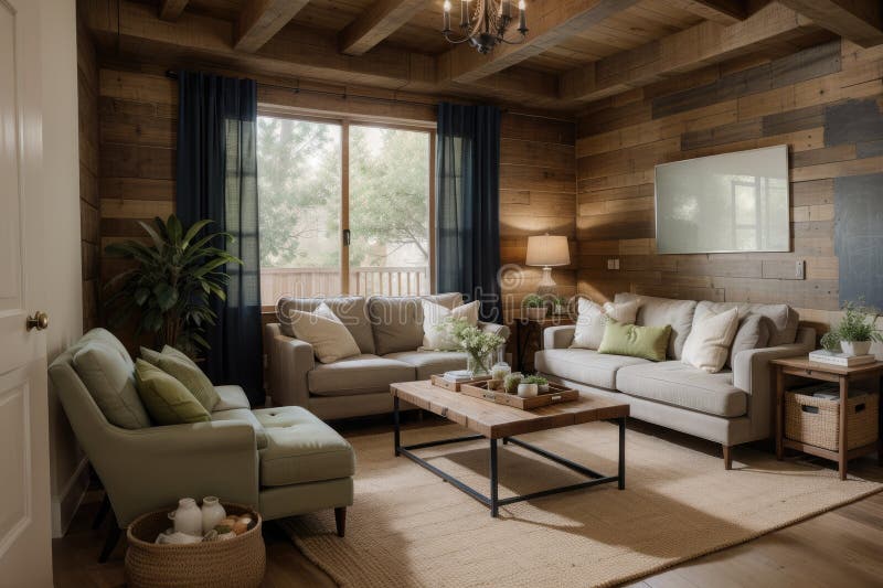 Showcasing Interior Design in Style Rustic Retreat Stock Illustration ...