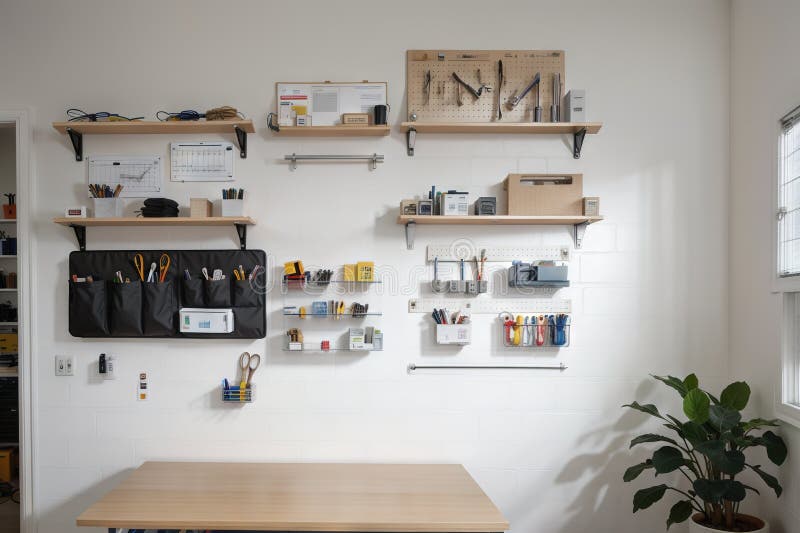 Workplace of Engineer with Peg Board on Wall Stock Illustration ...