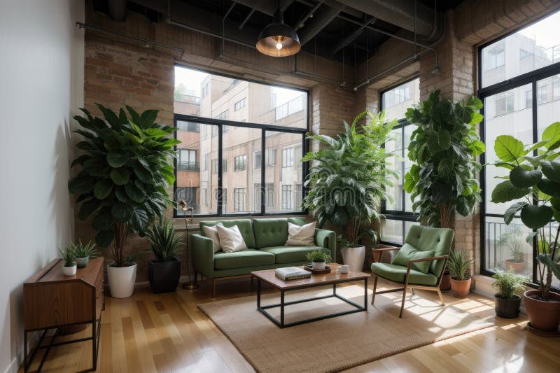 Showcasing Interior Designs in Style Urban Jungle Stock Illustration ...