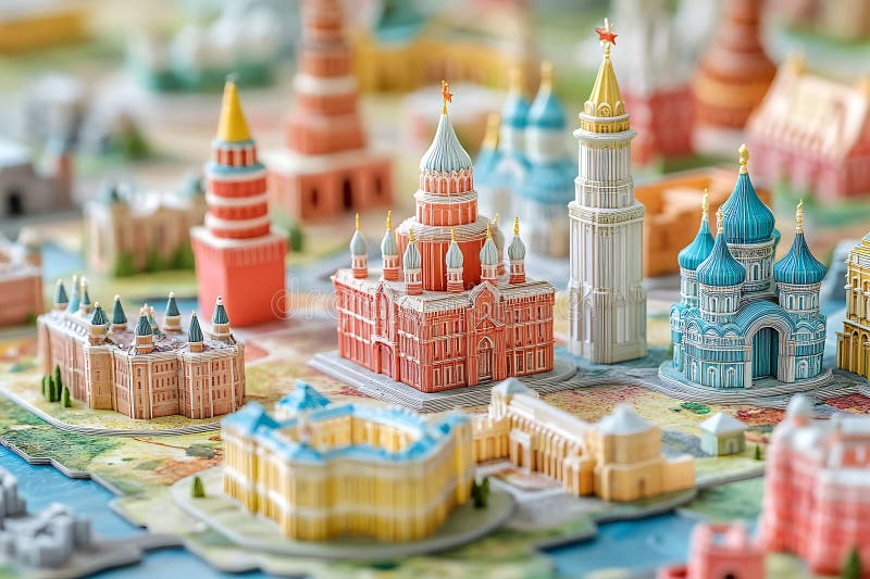 Miniature Moscow Kremlin Structures, Crafted Paper Model, Red Square ...
