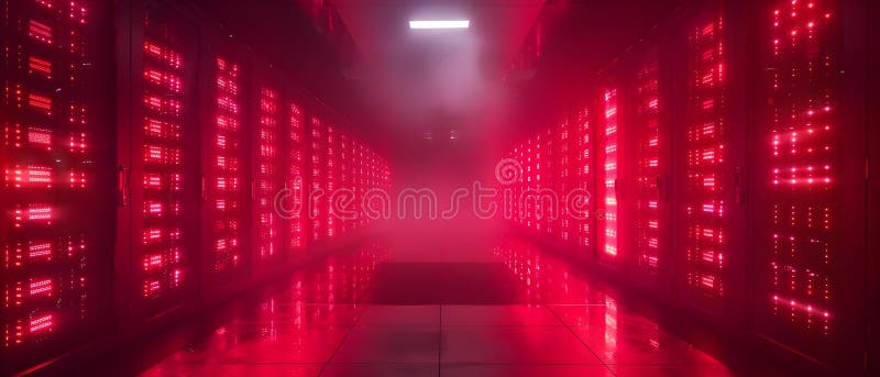 Showcasing Modern Computing Technology: Data Center with Red LED-Lit ...