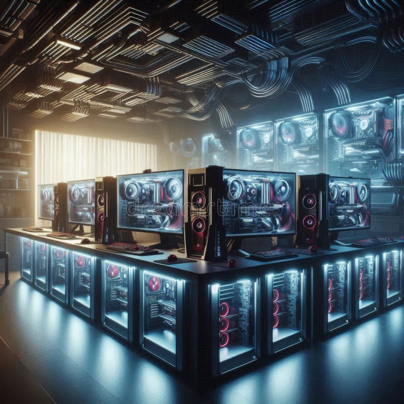 Showcasing Multiple High-performance Gaming PCs Arranged in a Dedicated ...