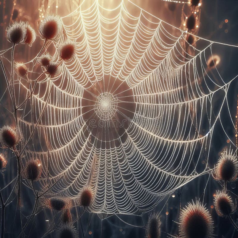 Spider Web Fine Glistening Threads with Dew Drops Creating a Spa Stock ...