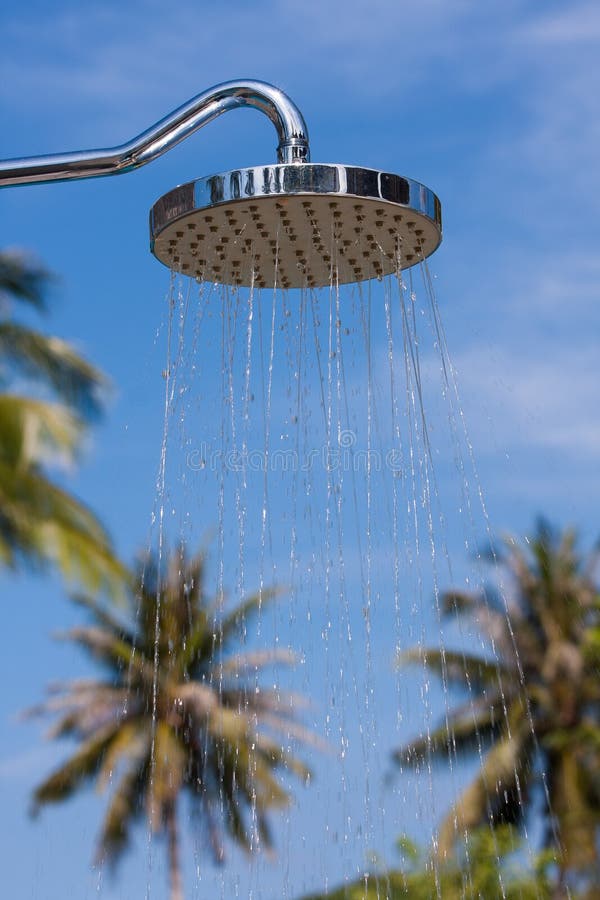 Shower on the Background of Blue Sky at Hotel Stock Photo - Image of ...