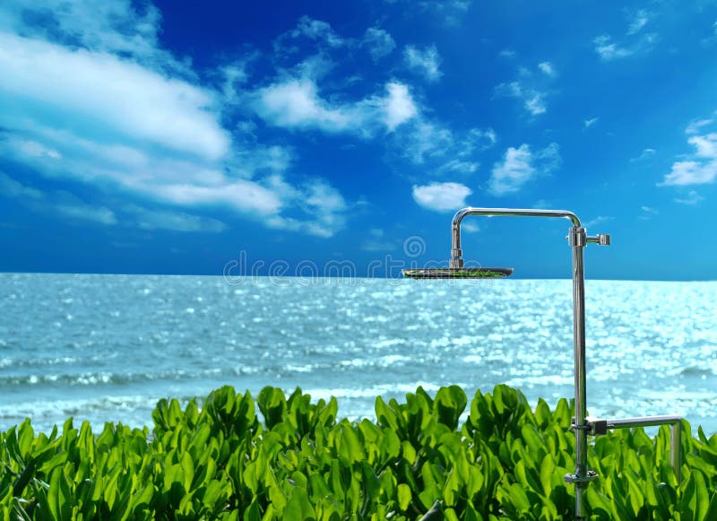 Shower for Bathing on the Beach and Greenery by the Sea Stock Image ...