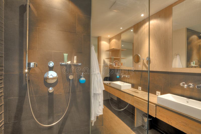 Shower in a Beautiful Bathroom Stock Photo - Image of hotel, luxurious ...