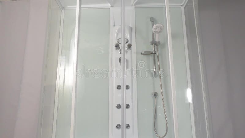 Shower Cabin. Sliding Shower Door. Stock Video - Video of bath, head ...