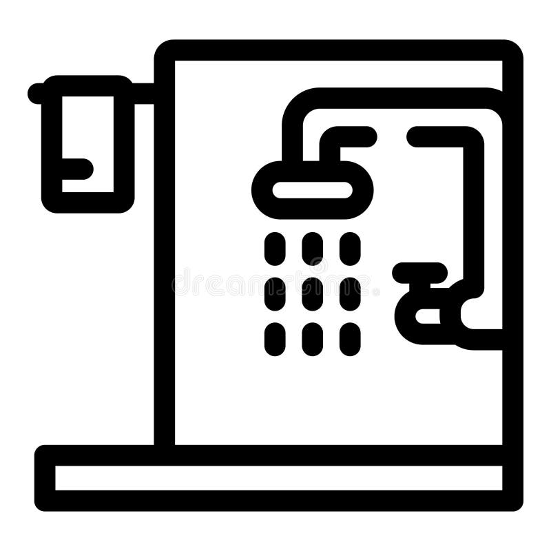 Shower Cabin with Water Running from Shower Head Icon Stock Vector ...