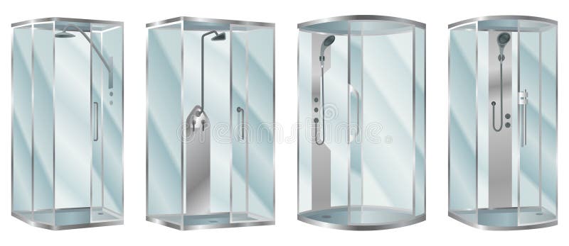 Shower Cabins Set. Elegant Bathroom Elements for Bath Room Interior Stock Vector - Illustration ...