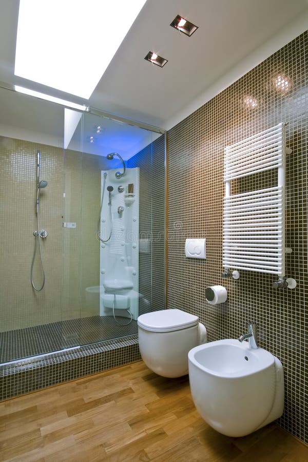 Shower Cubicle with Glass Partition Stock Photo - Image of modern ...