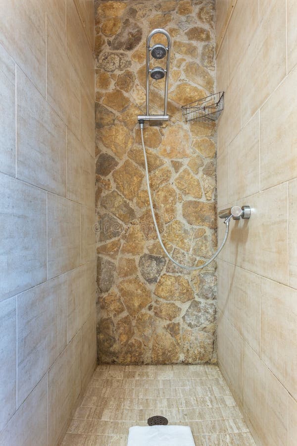 The Shower Cubicle is Made of Mountain Decorative Stone. Stock Image ...