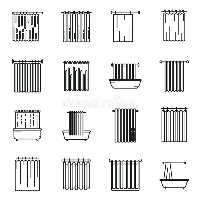 Shower Curtain Icons Set Outline Vector Water Bathroom Stock Vector