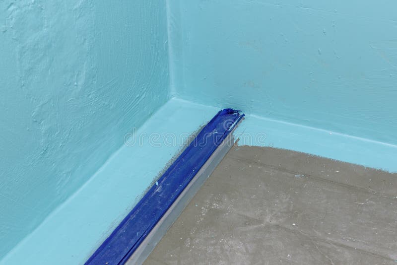 Shower Floor Drain and Wall Waterproofing. Stock Photo - Image of water ...