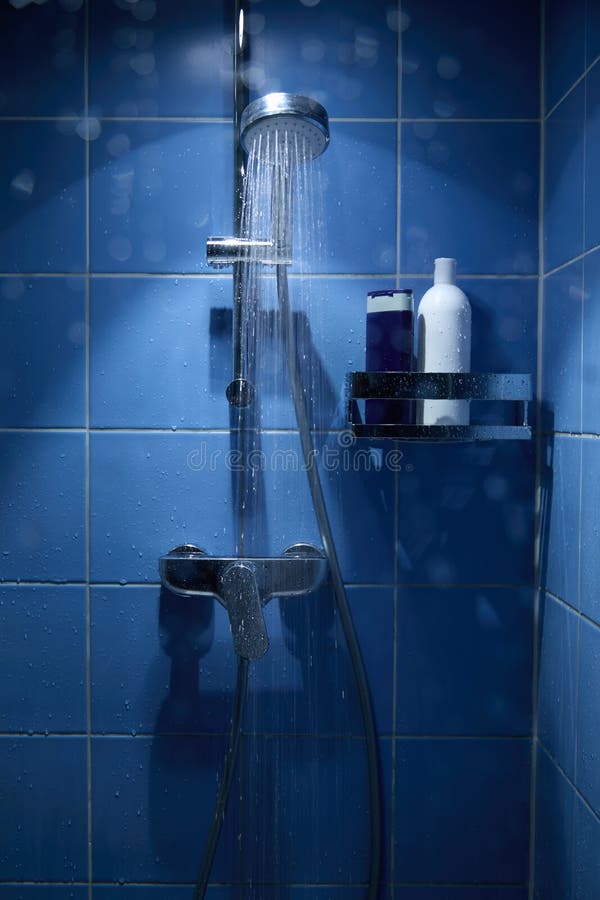 Shower with Flowing Water in the Bathroom, Shower Head, Image of Water ...