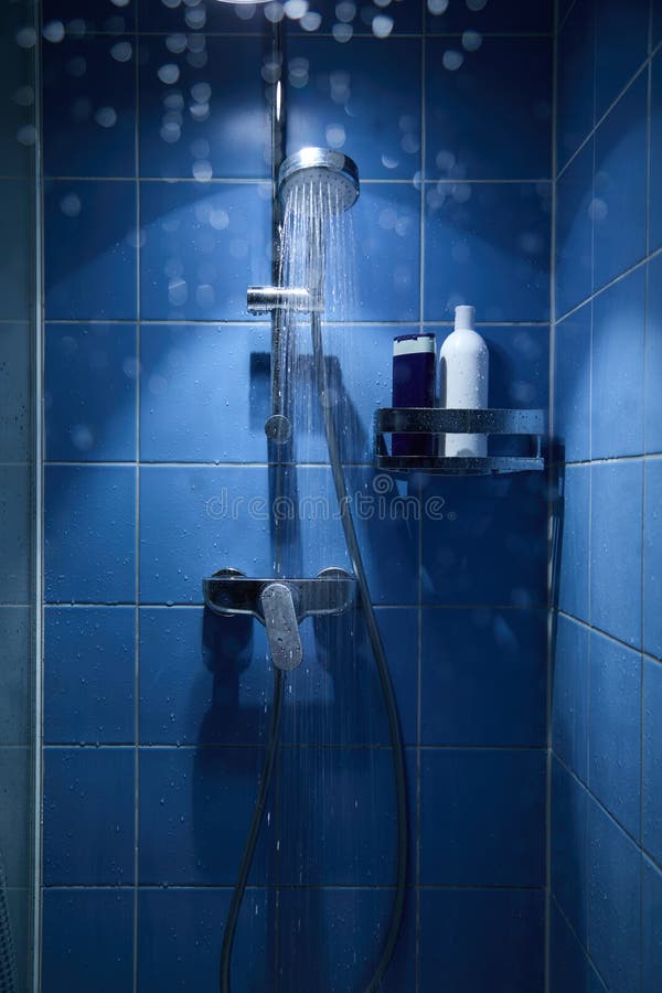 Shower with Flowing Water in the Bathroom, Shower Head, Image of Water ...