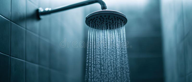 Shower Head with Flowing Water in Modern Bathroom Stock Illustration ...