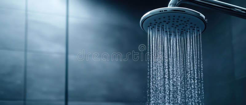 Shower Head with Flowing Water in Modern Bathroom Stock Illustration ...