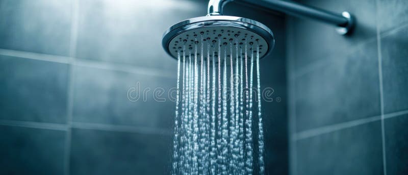 Shower Head with Flowing Water in Modern Bathroom Stock Illustration ...